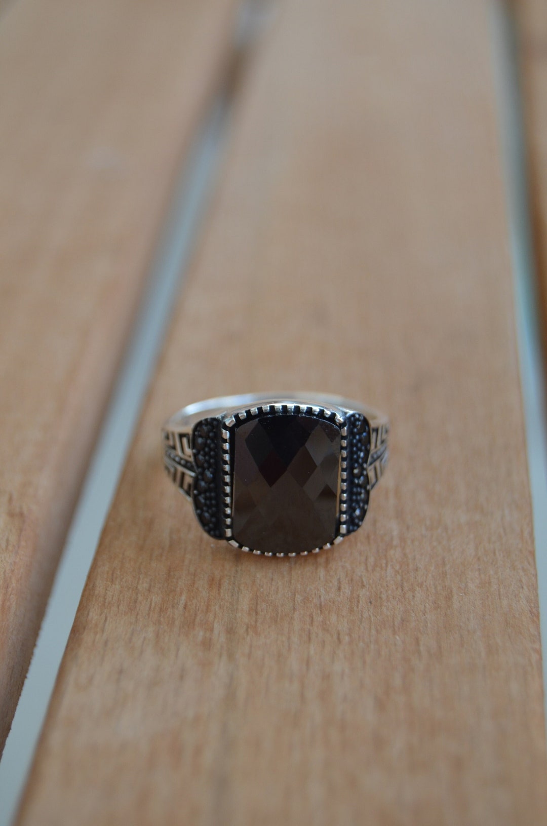 Crystal Obsidian Silver Signet Men Ring, 925 Sterlin Silver Black Stone ...