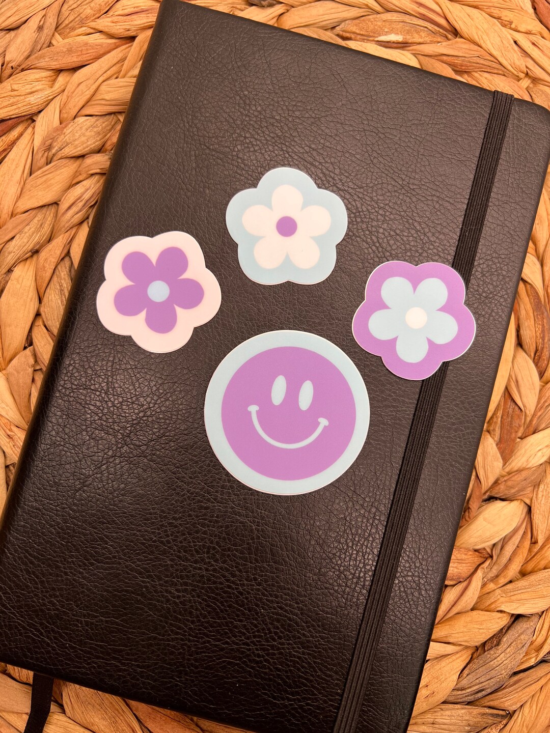 Smiley Face and Flowers Sticker Set Blue, Purple, White Flower Stickers ...