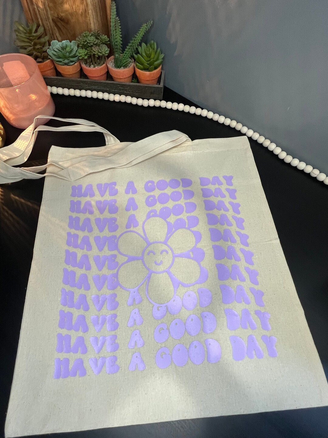 Have A Good Day Flower Smiley Tote Bag Lilac Tote Bag - Etsy