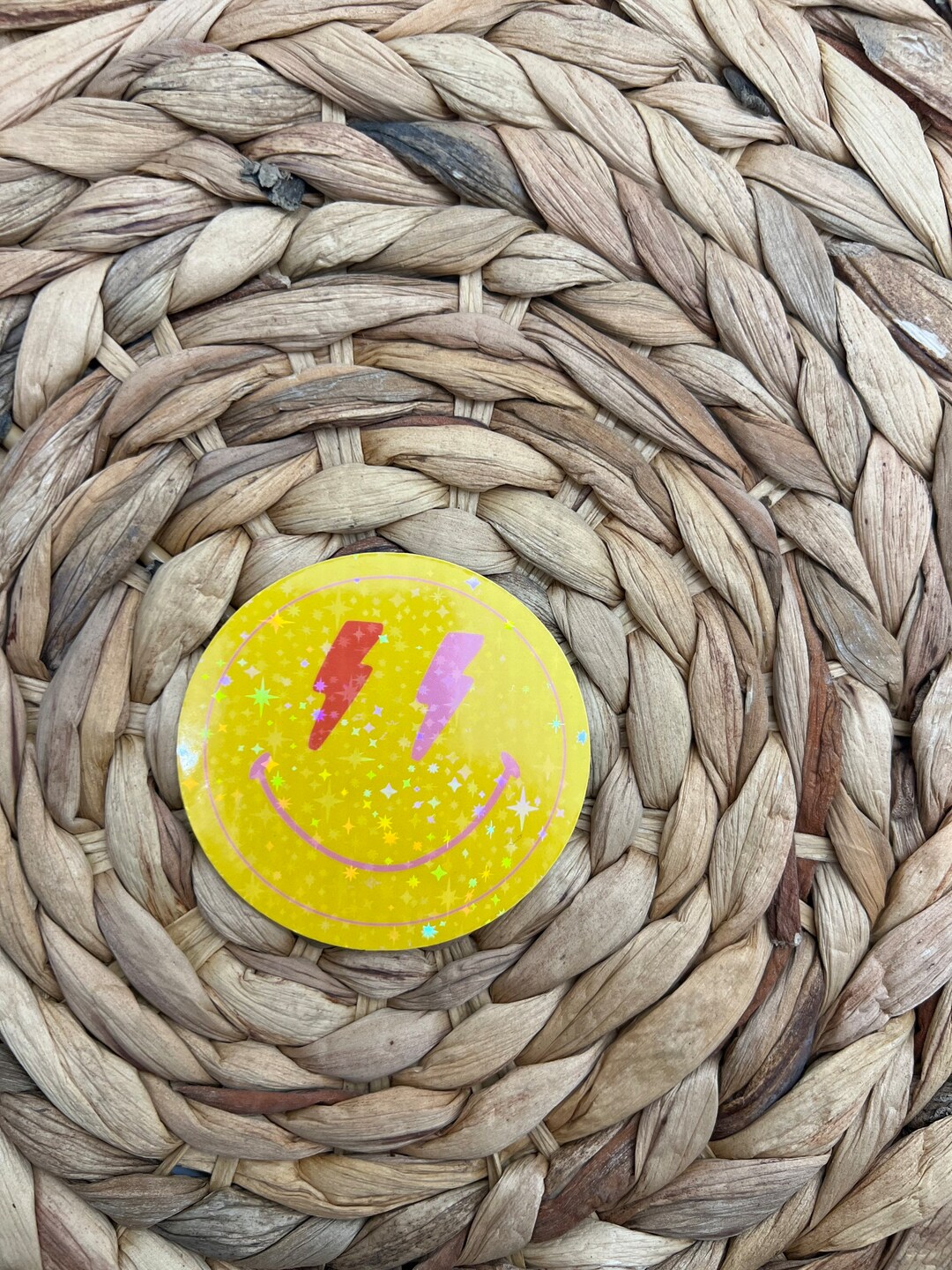Lightning Smiley Face Holographic Sticker Trendy Smiley - Etsy