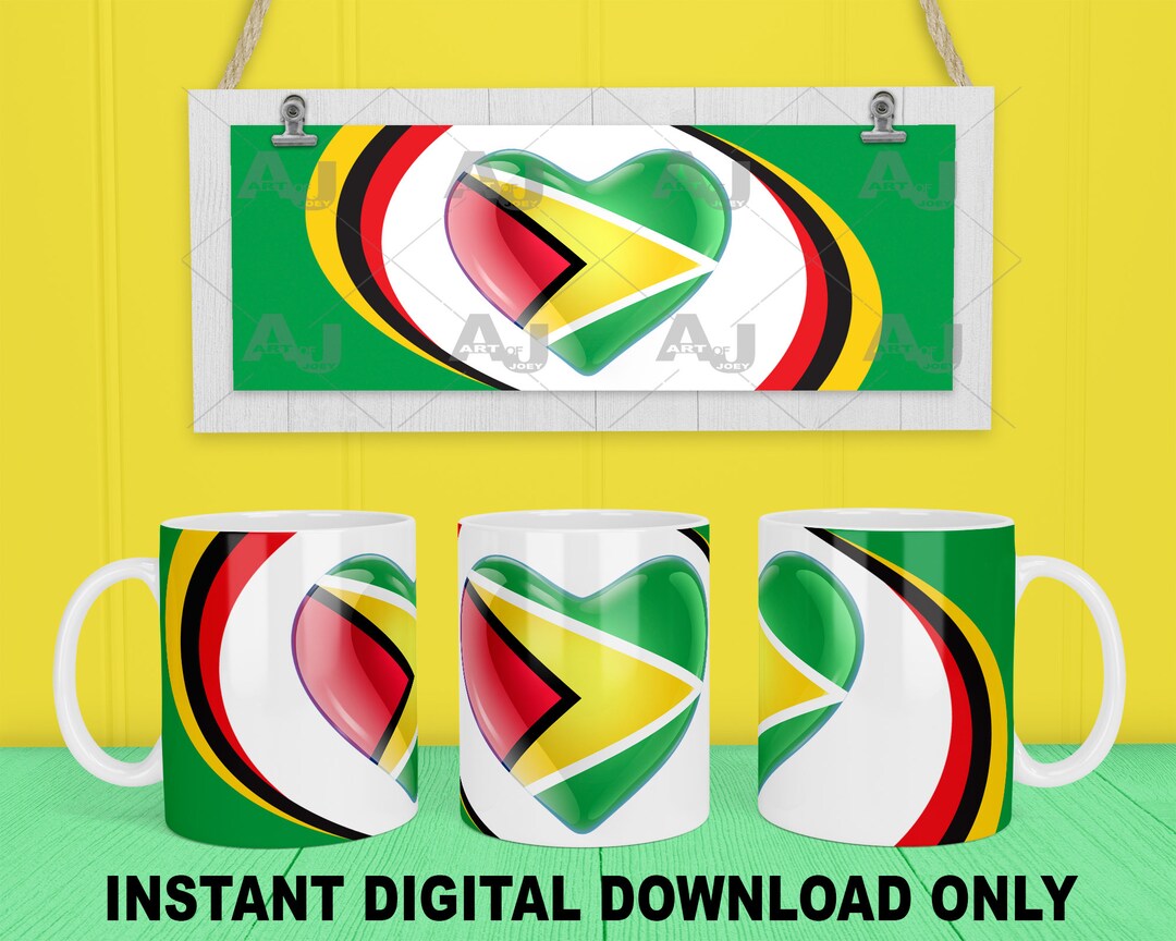 Guyanese Flag Heart Mug Design: Sublimation PNG (digital Download) - Etsy