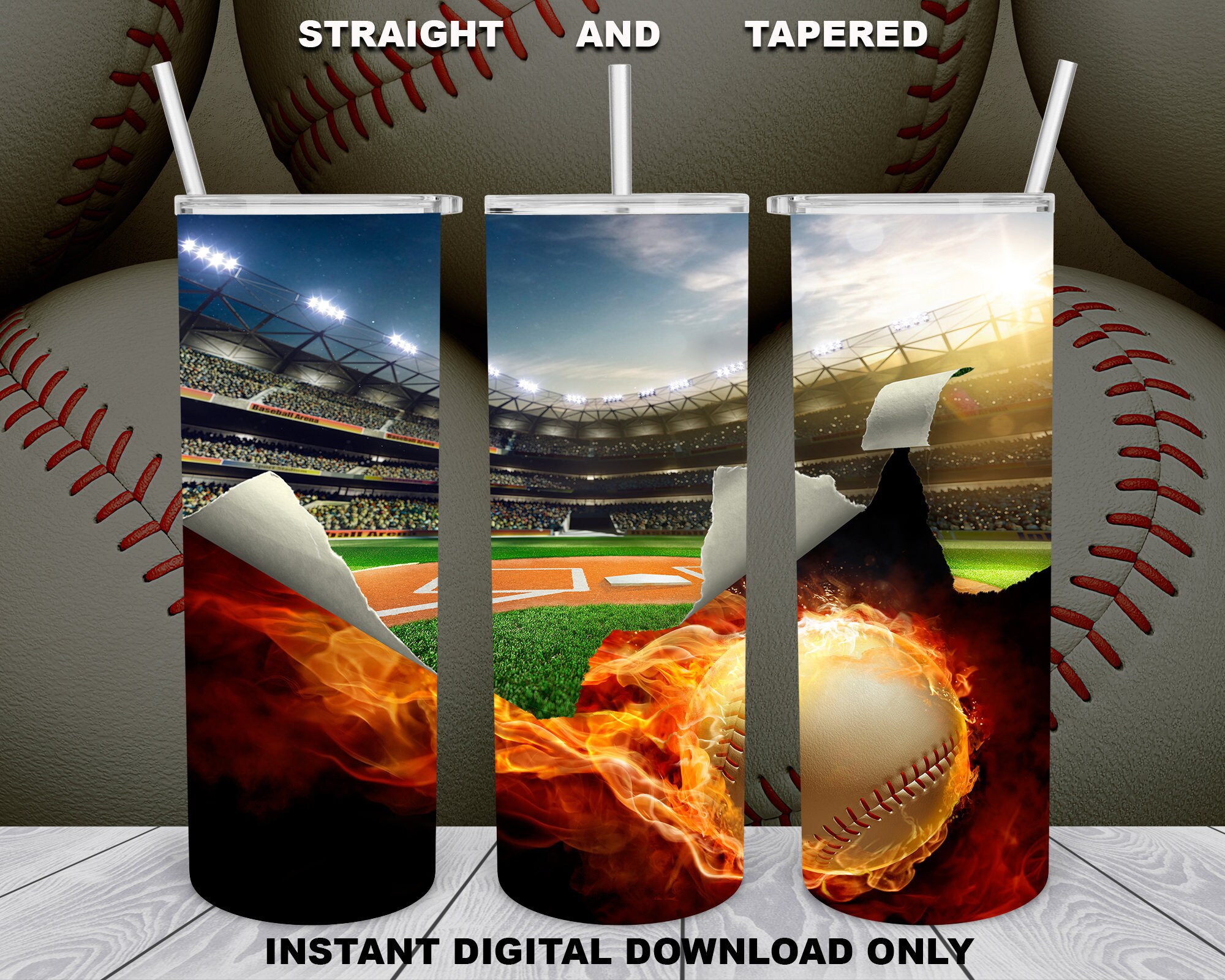 20oz Skinny Tumbler Baseball on Fire With Stadium Sublimation - Etsy