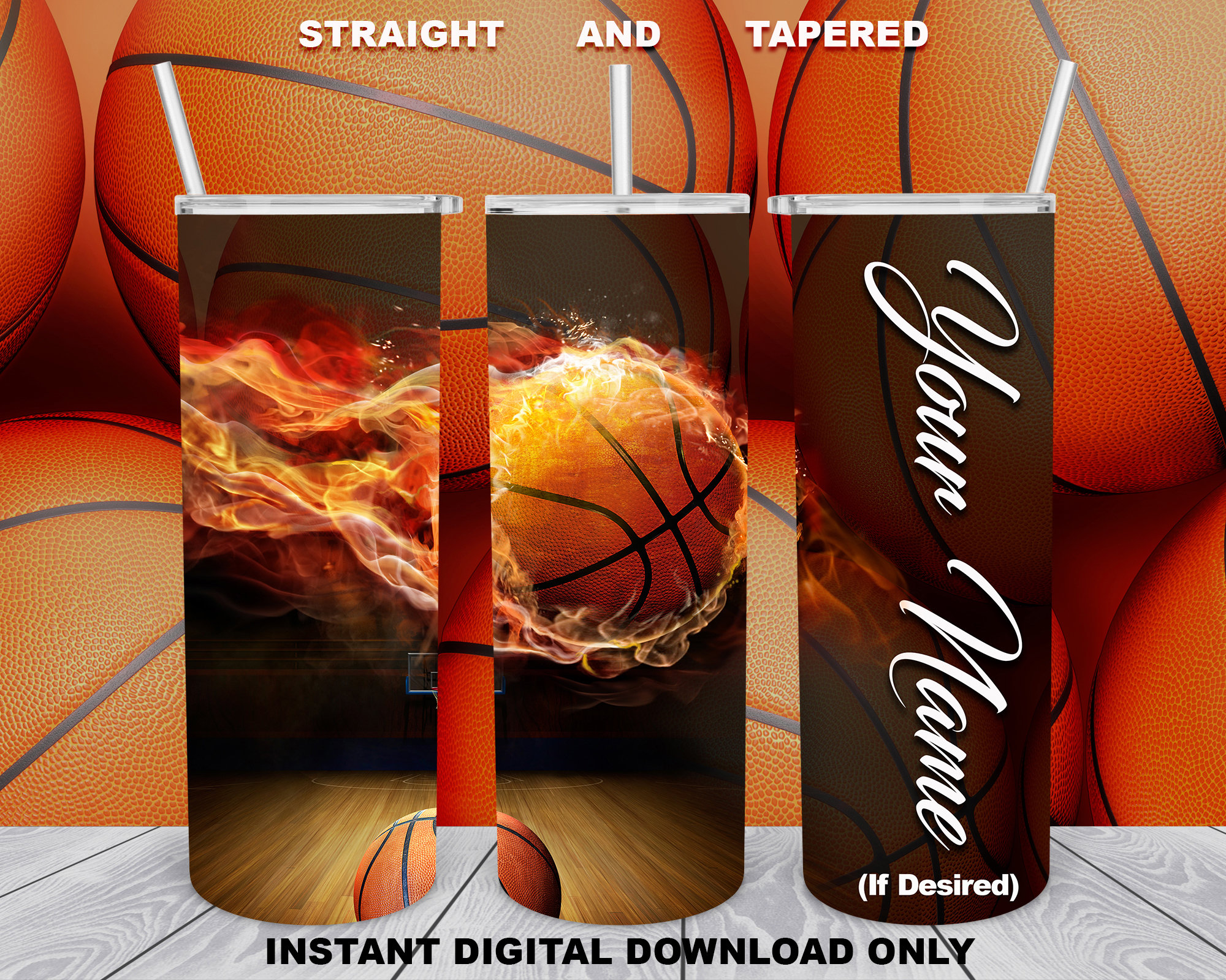 Basketball in Flames 20oz Skinny Tumbler Sublimation Designs - Etsy