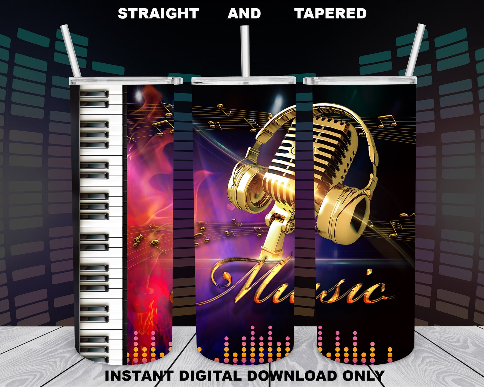 Music Headphones Mic 20oz Skinny Tumbler Sublimation - Etsy