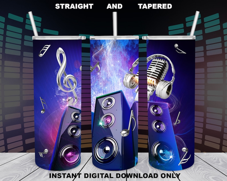 Music Tumbler Sublimation Design: Speakers, Headphones, Mic (digital ...