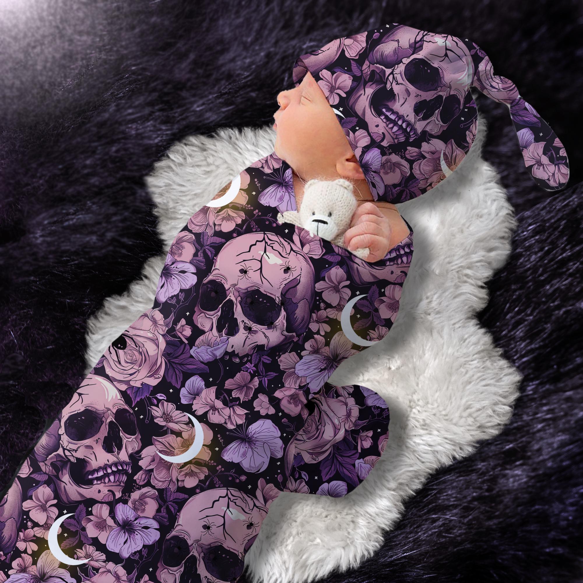 Goth Skulls Florals and Moons Swaddle Blanket, Goth Baby Swaddle ...