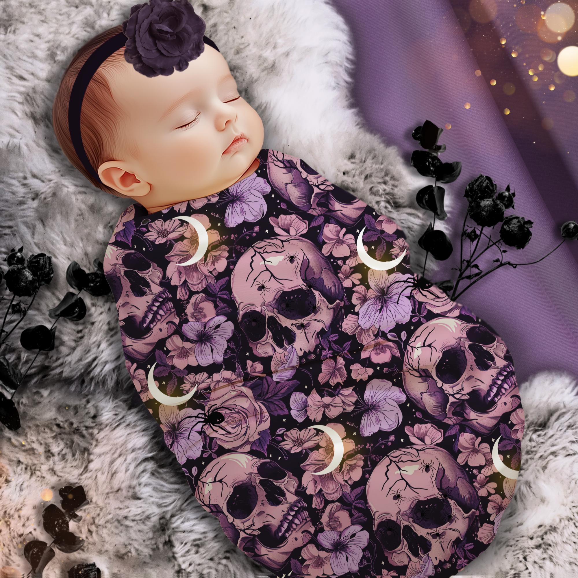 Goth Skulls Florals and Moons Swaddle Blanket, Goth Baby Swaddle ...