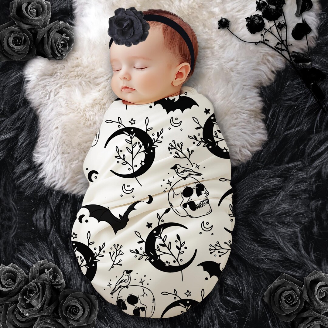 Bats and Skulls Goth Swaddle Blanket, Pastel Goth Baby Swaddle, Witchy ...