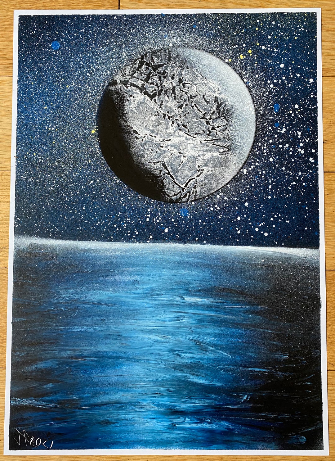 Moon Over Water Spray Paint Art - Etsy