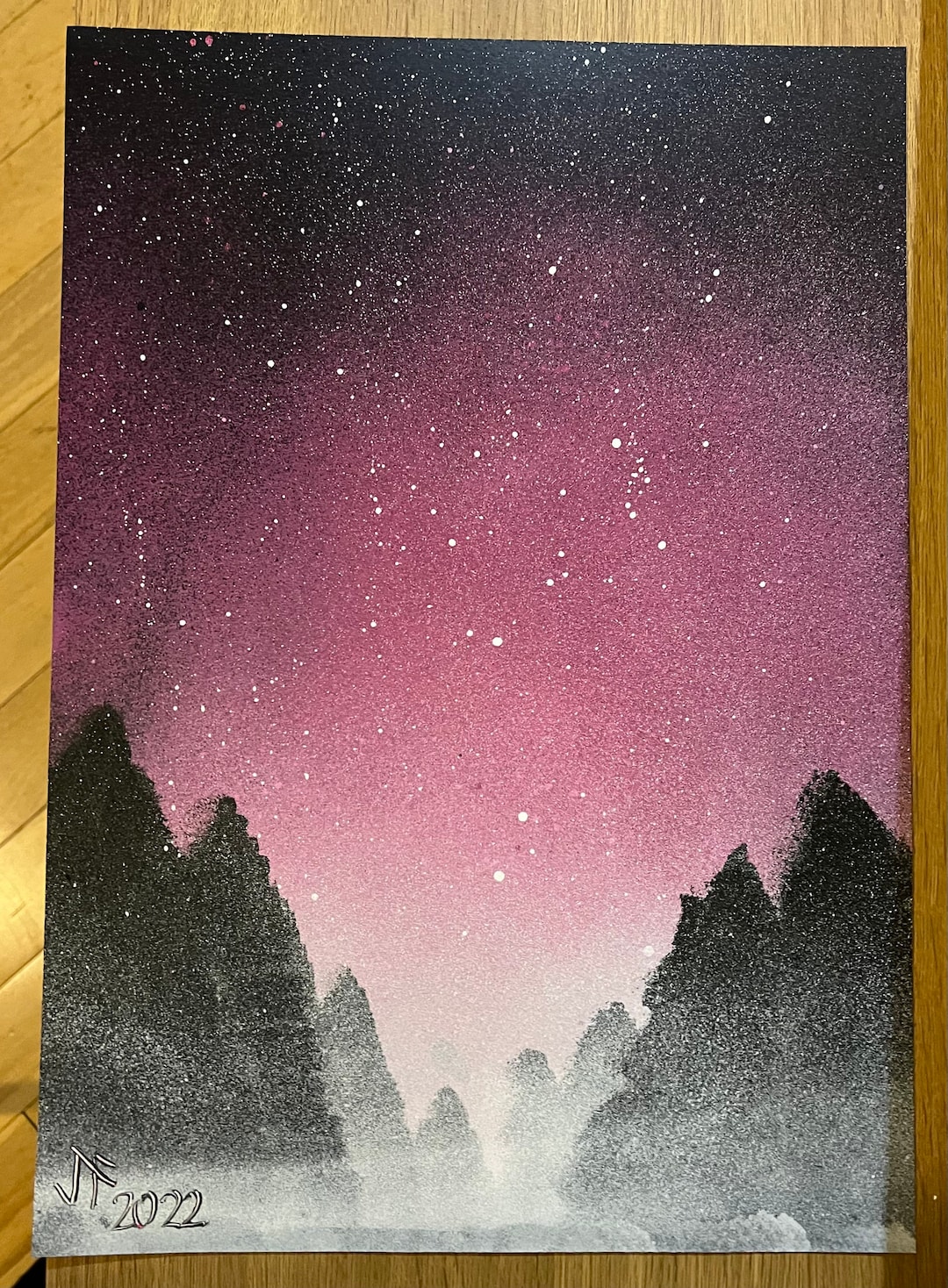 Misty Forest Pink Night Sky Spray Paint Art - Etsy