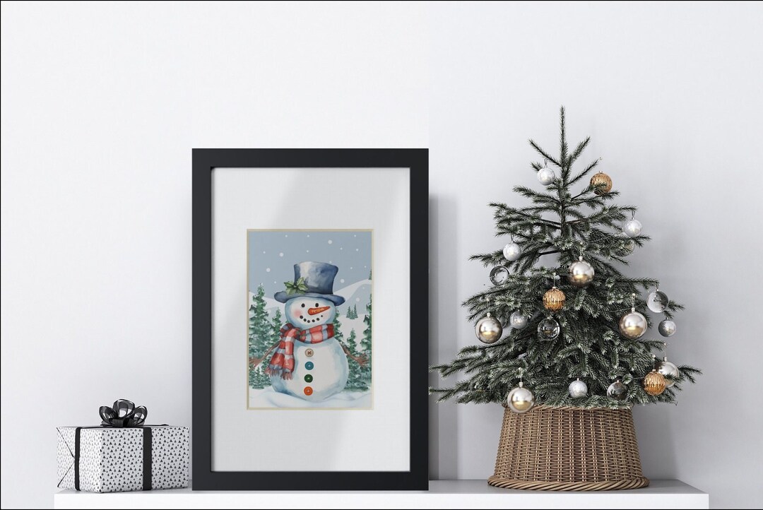 Snowman Art Print for Living Room Framed Holiday Posters Winter Holiday ...