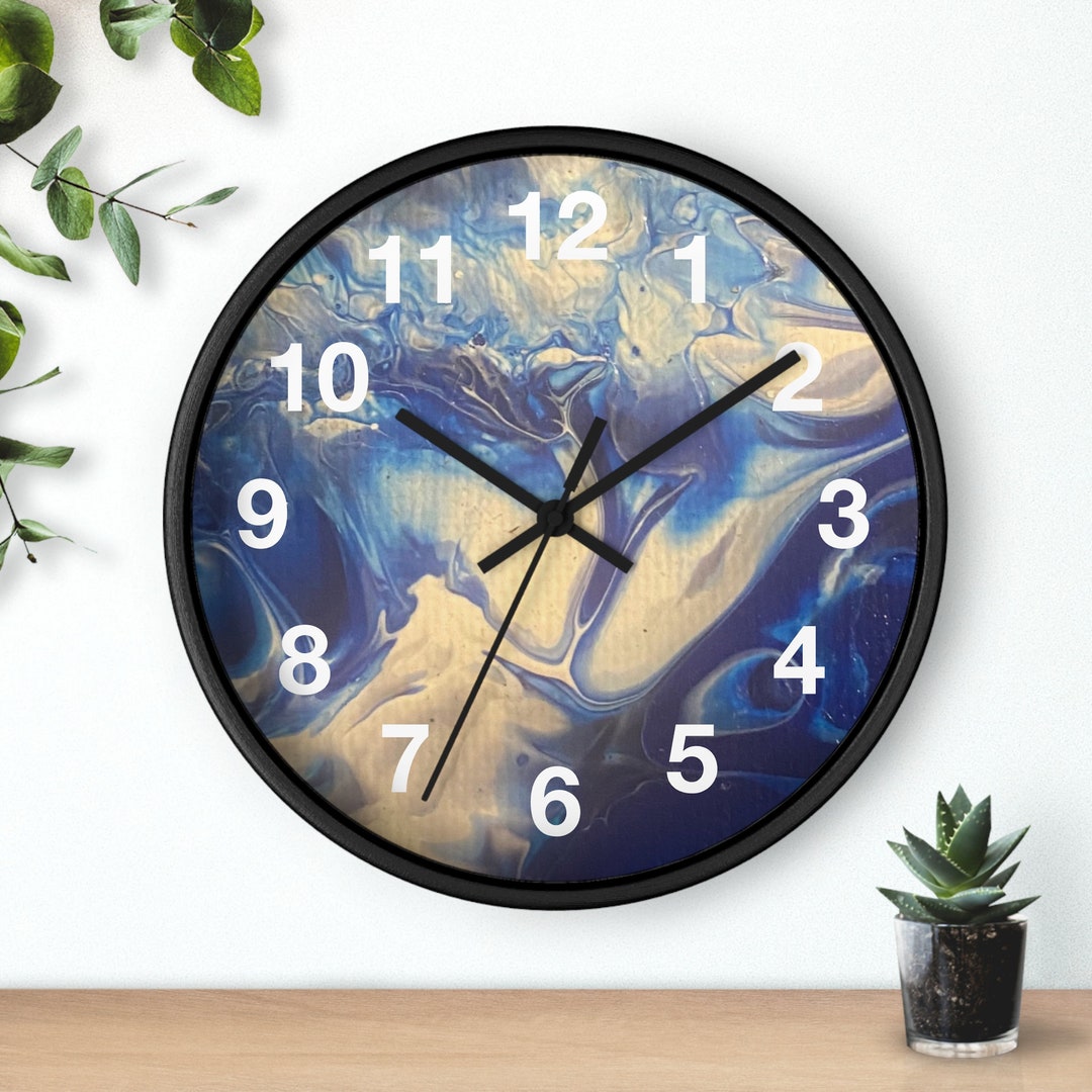 Modern Blue Abstract Wall Clock: Unique Minimalist Art Timepiece for ...