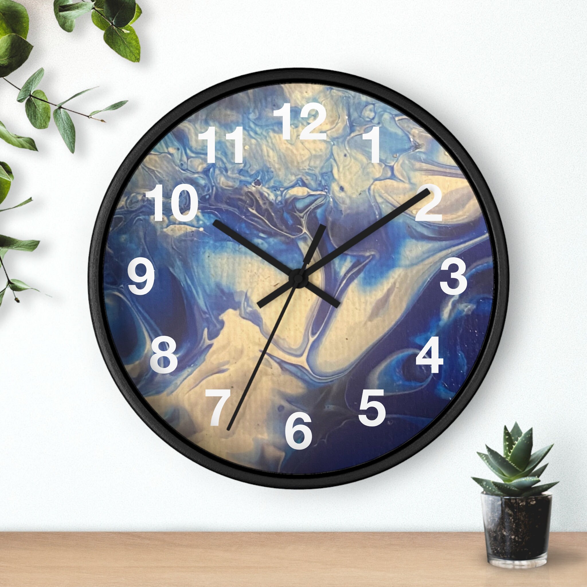 Modern Blue Abstract Wall Clock: Unique Minimalist Art Timepiece for ...