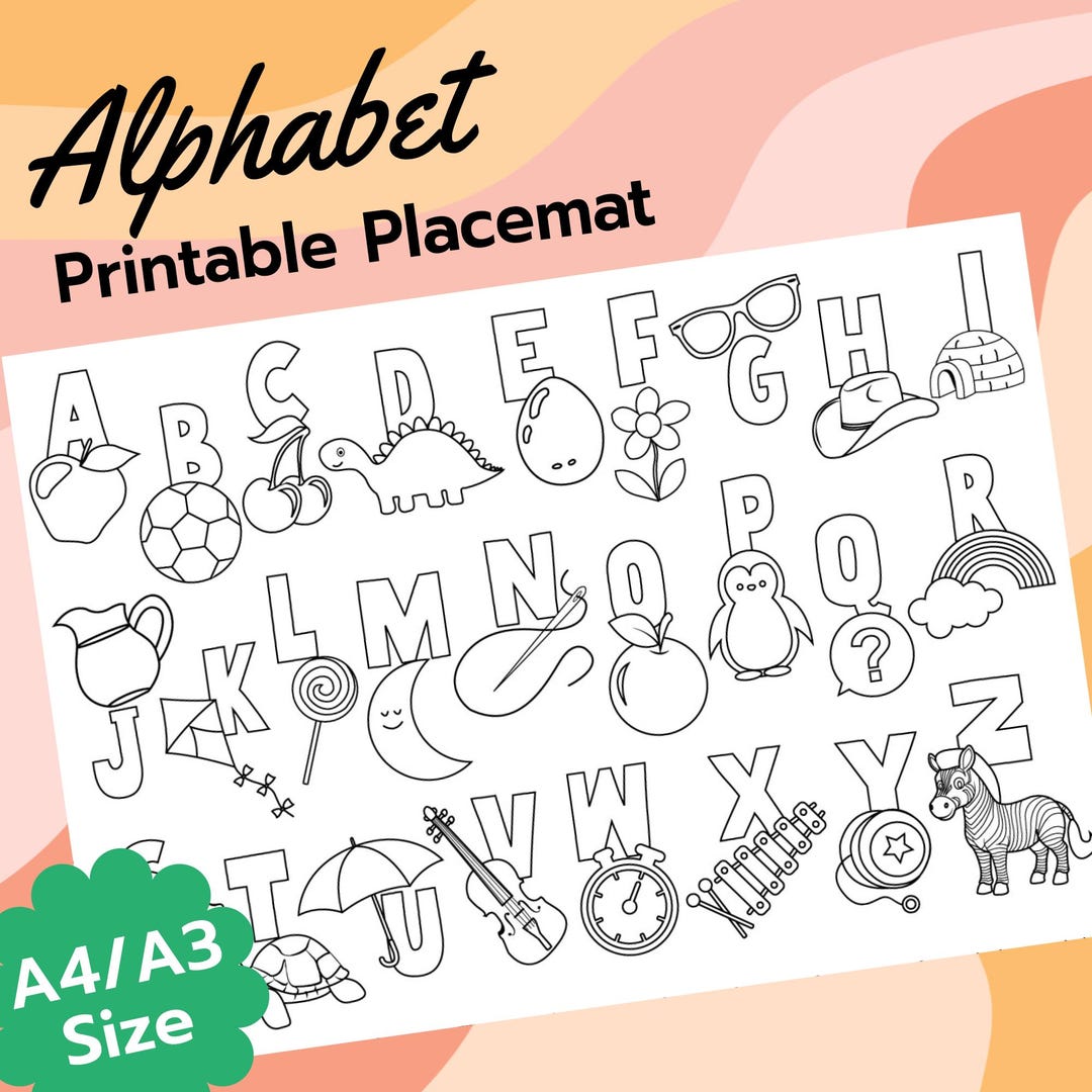 Children's Alphabet Poster Themed Colouring Activity Placemat ...