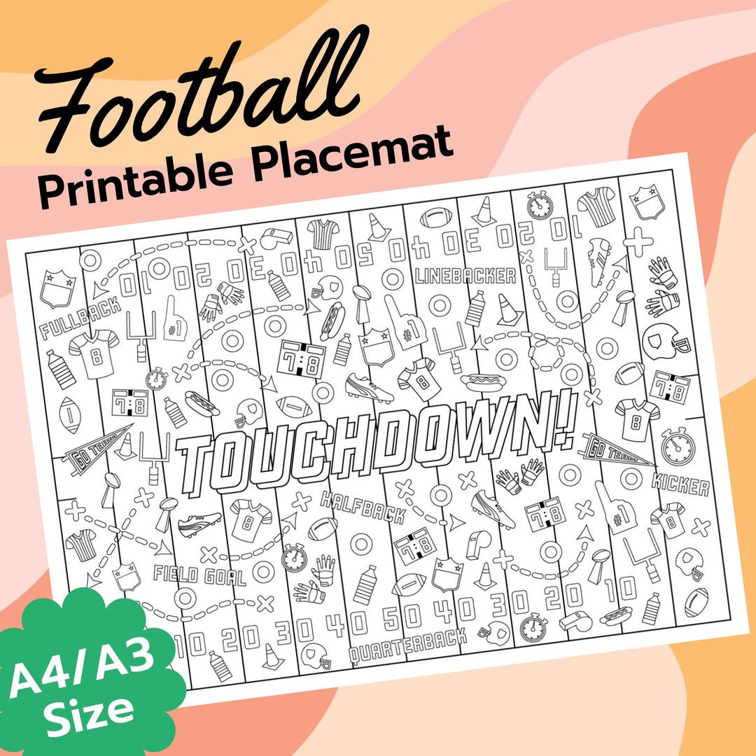 American Football Themed Colouring Activity Placemat - Printable Fun ...