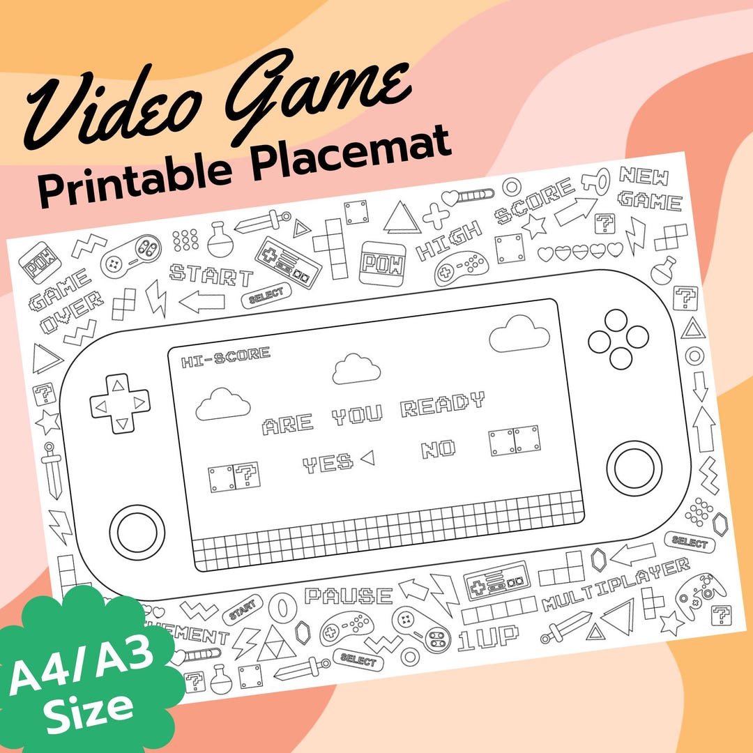 Video Game Themed Colouring Activity Placemat - Printable Fun for Kids ...