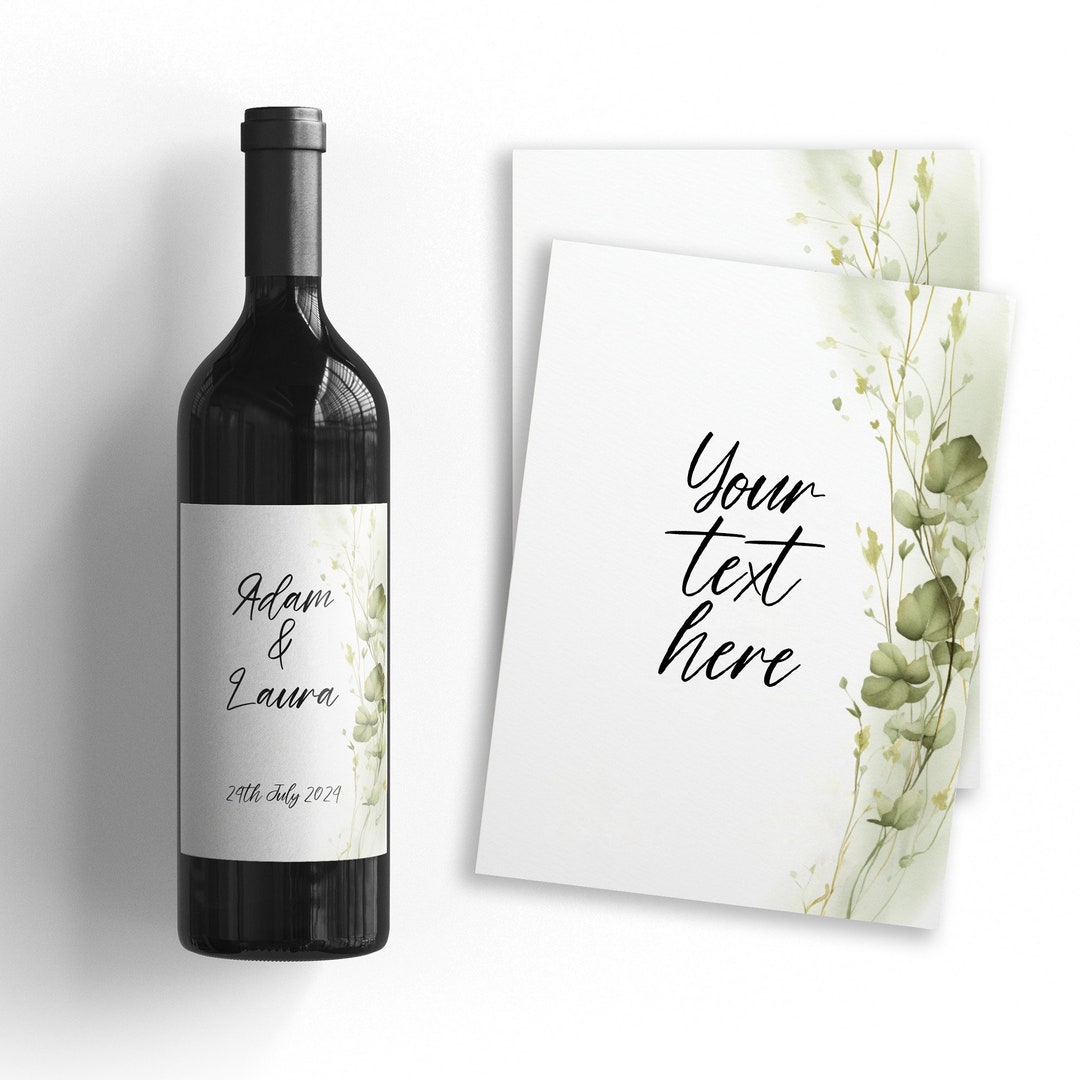 Green Leaves Themed Personalised Celebratory Wine Labels for Special ...