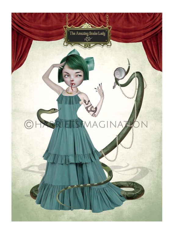 Freakshow Art Print Snake Lady Wall Art Harrietsimagination - Etsy