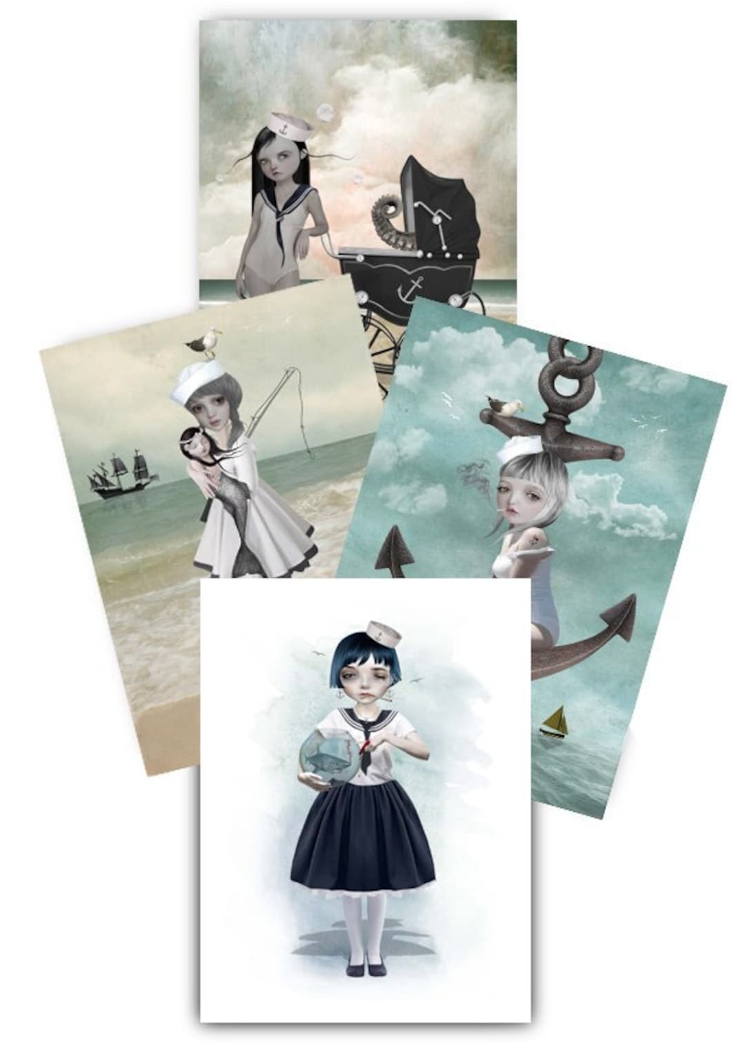Sailor Girl Postcard Set 4 X A6 Print Art Postcards - Etsy