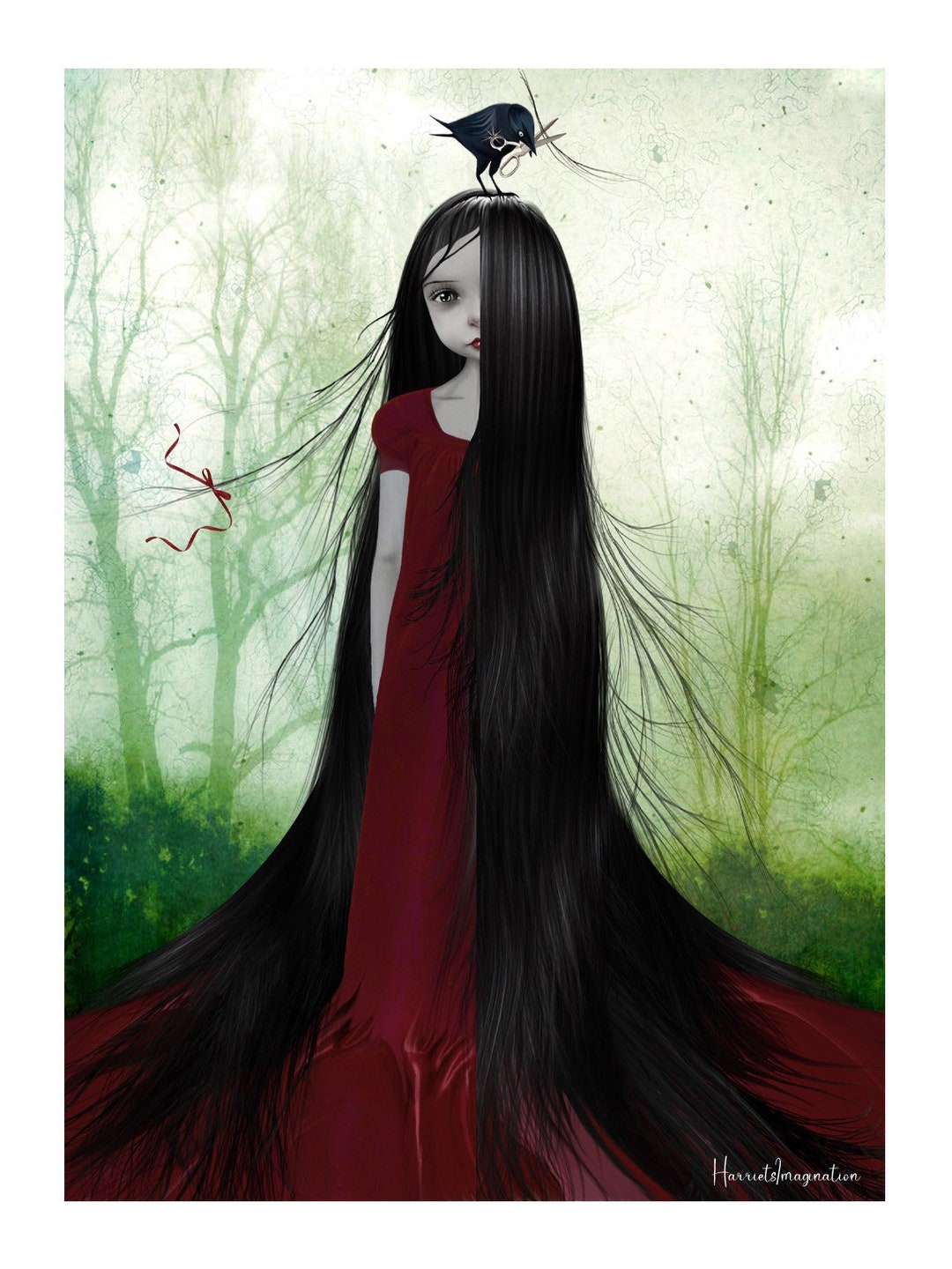 Rapunzel Gothic Fairytale Art Print, Creepy Cute Dark Fantasy Decor ...
