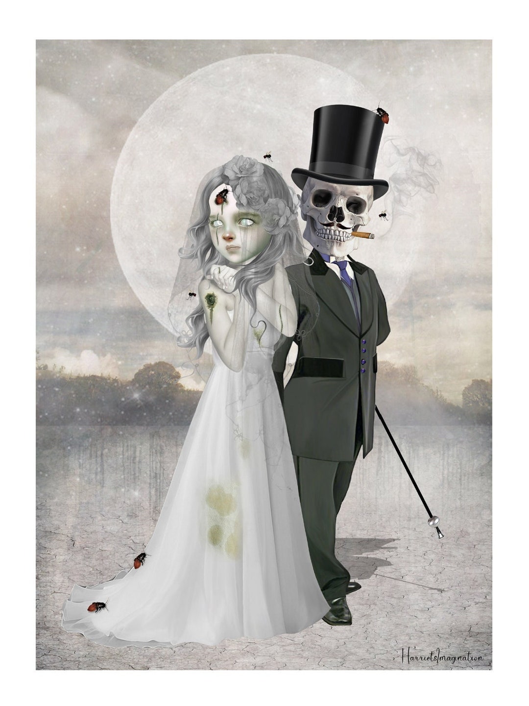 Gothic Wedding Art Print Corpse Bride and Groom - Etsy