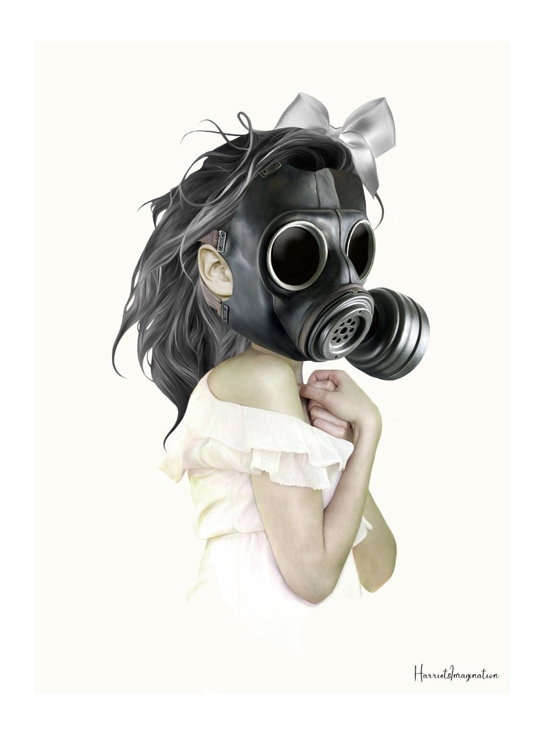 Surreal Gas Mask Girl Art Print Dystopian Wall Decor, Unusual ...