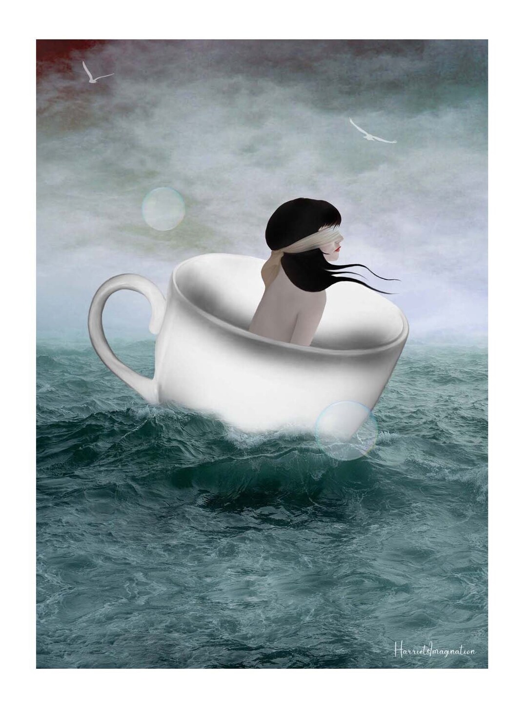 Surreal Fantasy Teacup Art Print, Quirky Wall Art, Unique Home Decor ...