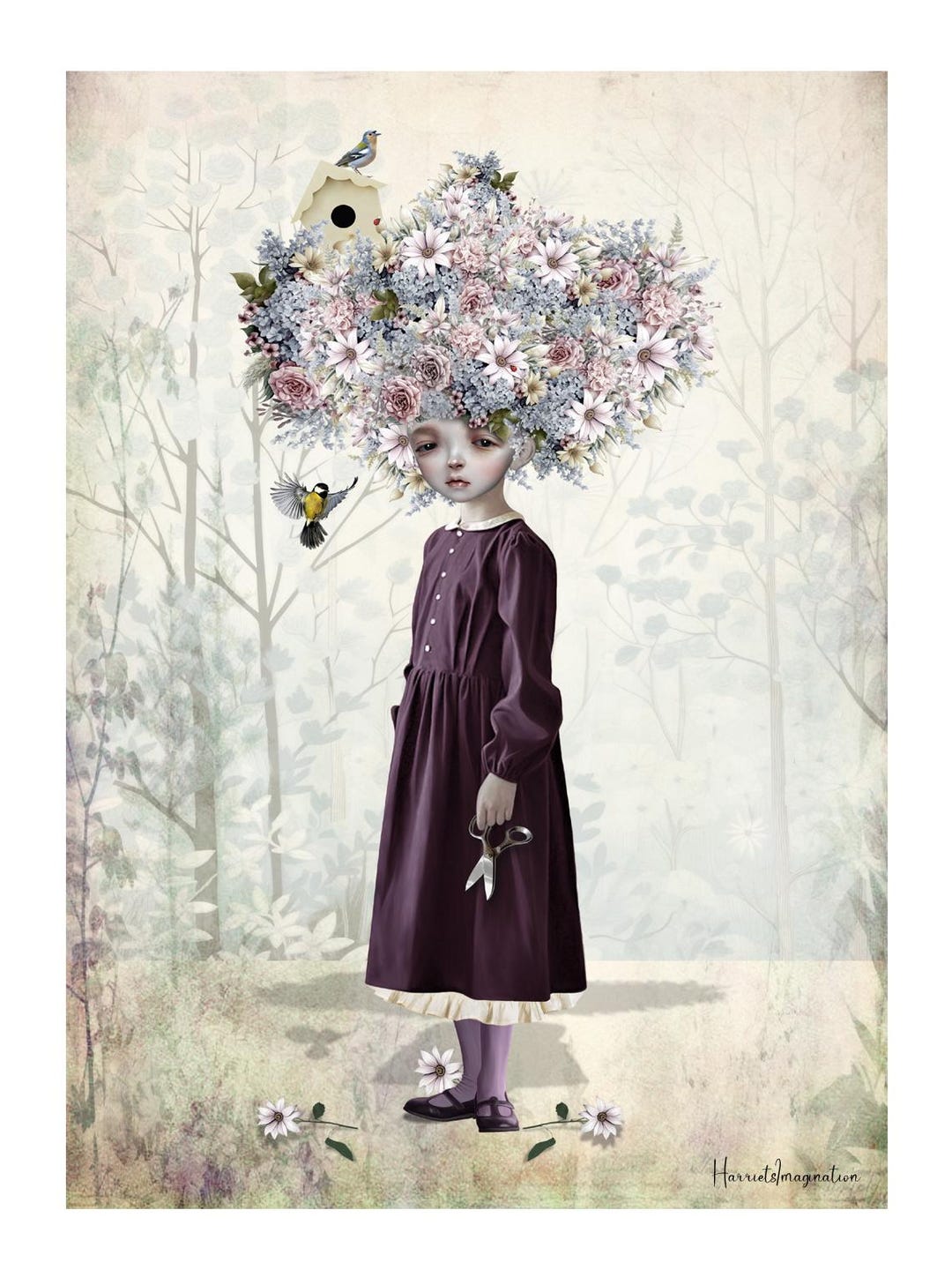 Flower Girl Art Print Floral Wall Art Whimsical Quirky Home Decor - Etsy