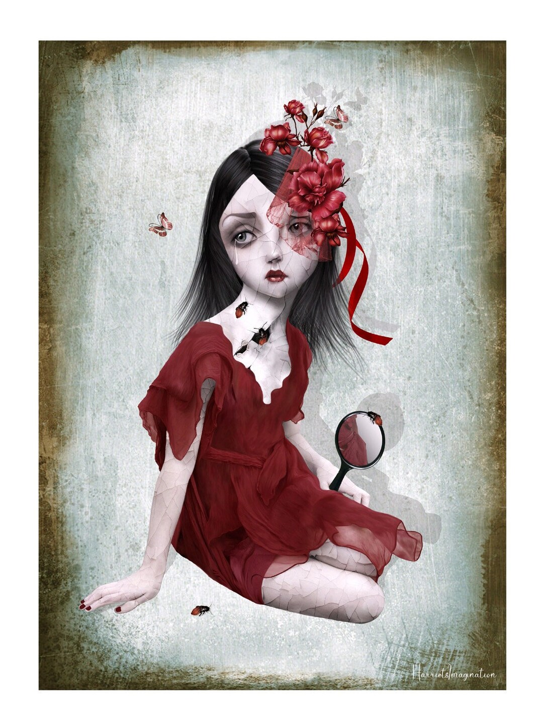 Creepy Cute Bug Girl Art Print Gothic Home Decor, Dark Fantasy ...
