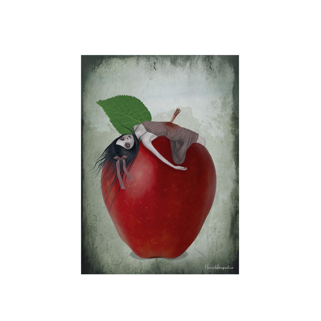 Gothic Art Print – Dark Fantasy Surreal Apple Illustration, Macabre ...