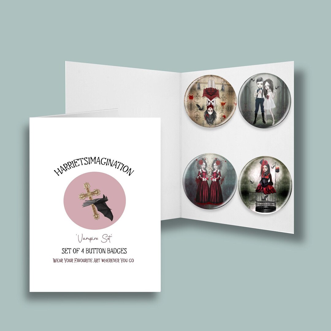 Dark Vampire Button Badge Collection Set of 4 Gothic Pins - Etsy