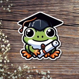 Cute Frog Graduate Die-cut Sticker, Hydro Flask Sticker, Lap Top ...