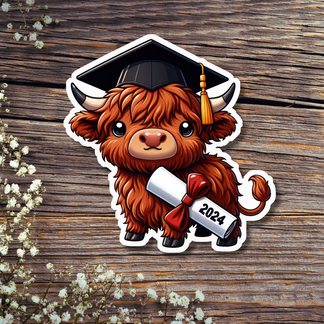 Highland Cow Graduate 2024 Kiss-cut Sticker, Lap Top Decal, Kindle ...