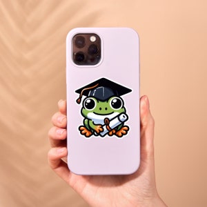 Cute Frog Graduate Die-cut Sticker, Hydro Flask Sticker, Lap Top ...