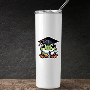 Cute Frog Graduate Die-cut Sticker, Hydro Flask Sticker, Lap Top ...