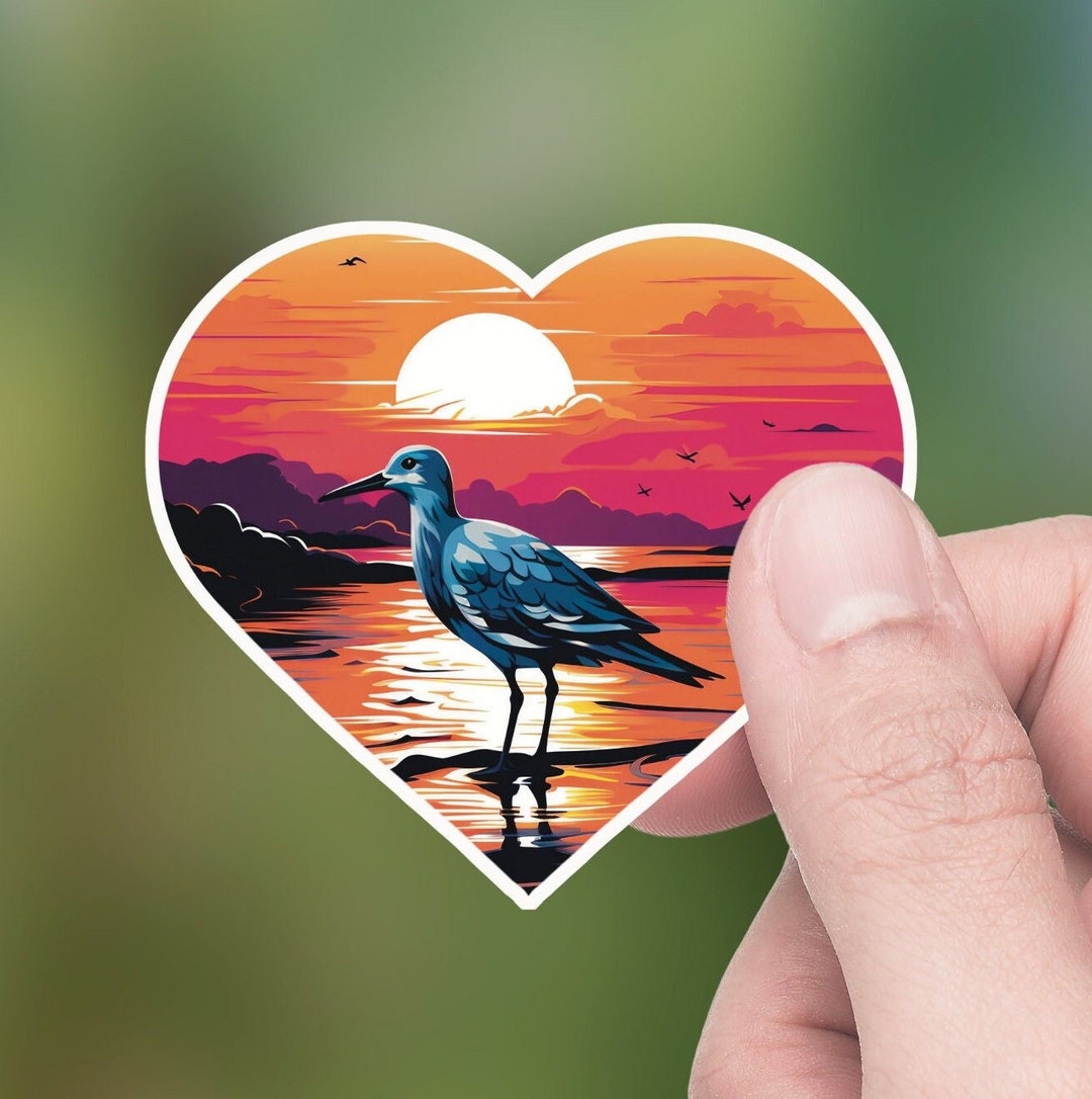 Die-cut Sticker, Sand Piper Strolling a Beach, Colorful Sunset, Hydro ...