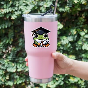 Cute Frog Graduate Die-cut Sticker, Hydro Flask Sticker, Lap Top ...