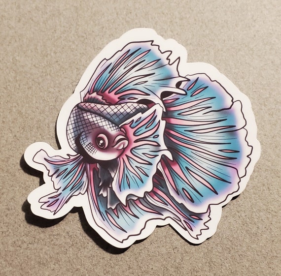 Betta Fish Sticker Laminated Weatherproof Pastel Blue and Pink | Etsy