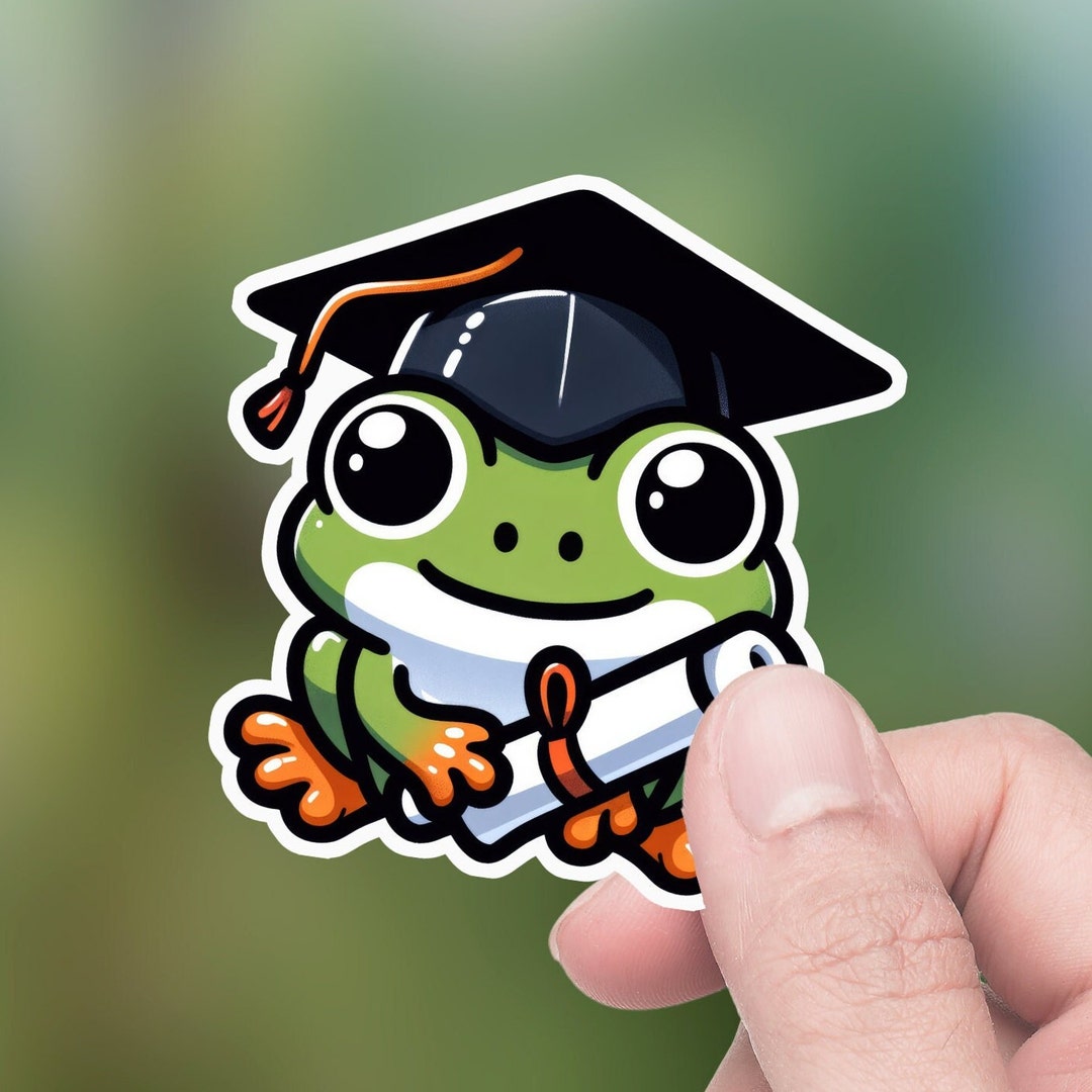 Cute Frog Graduate Die-cut Sticker, Hydro Flask Sticker, Lap Top ...