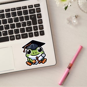 Cute Frog Graduate Die-cut Sticker, Hydro Flask Sticker, Lap Top ...