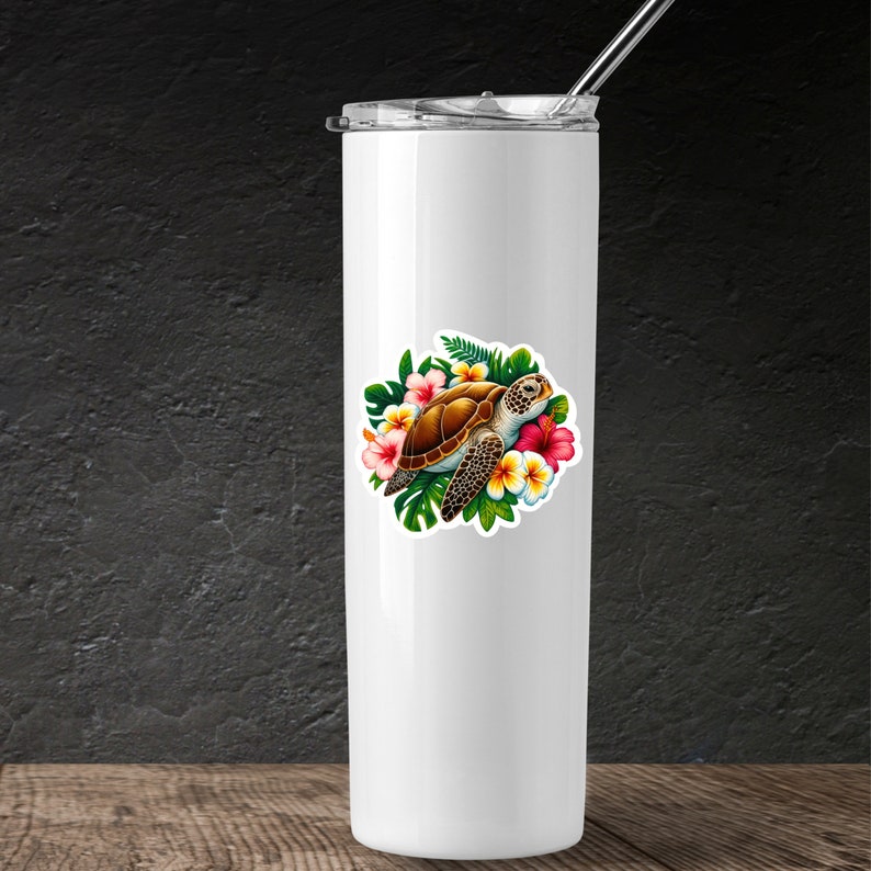 Vibrant Sea Turtle With Tropical Flowers Die-cut Sticker, Hydro Flask ...