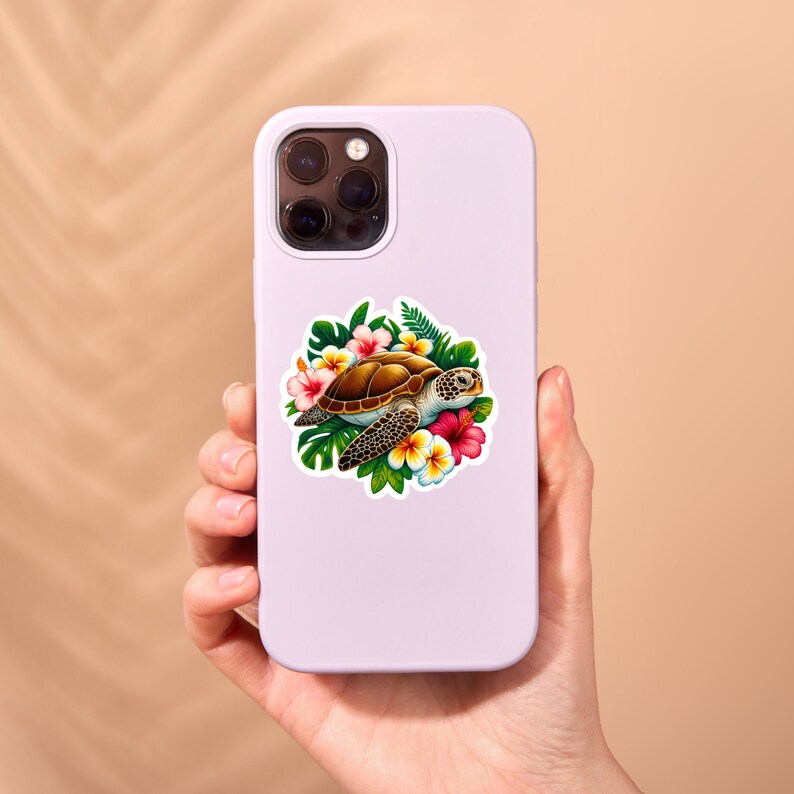 Vibrant Sea Turtle With Tropical Flowers Die-cut Sticker, Hydro Flask ...