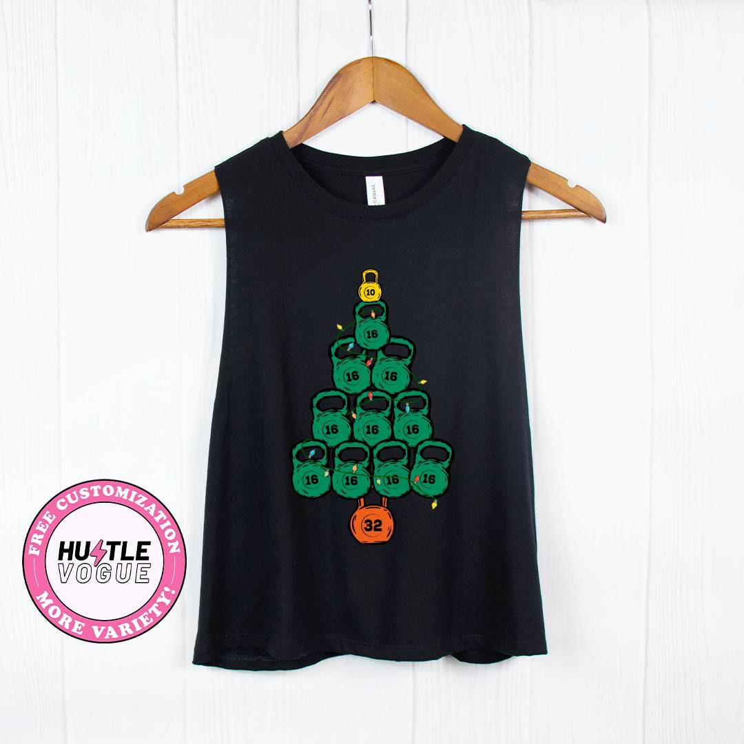 Kettlebell Christmas Tree Design Funny Christmas Workout Tank Funny ...
