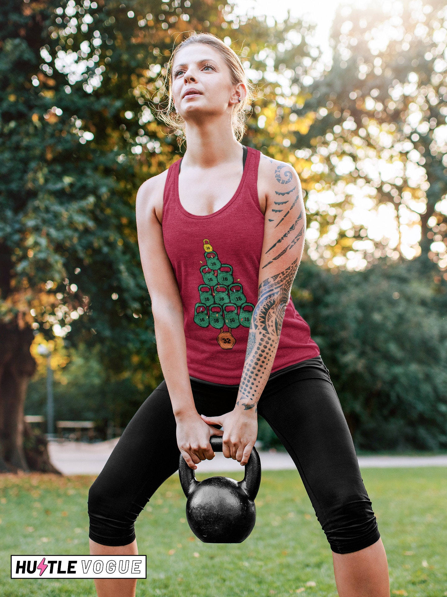 Kettlebell Christmas Tree Funny Christmas Workout Tank Funny Holiday ...