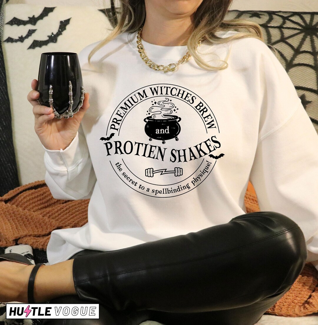 Funny Witch Gym Shirts Premium Witches Brew and Protien Shakes Top ...