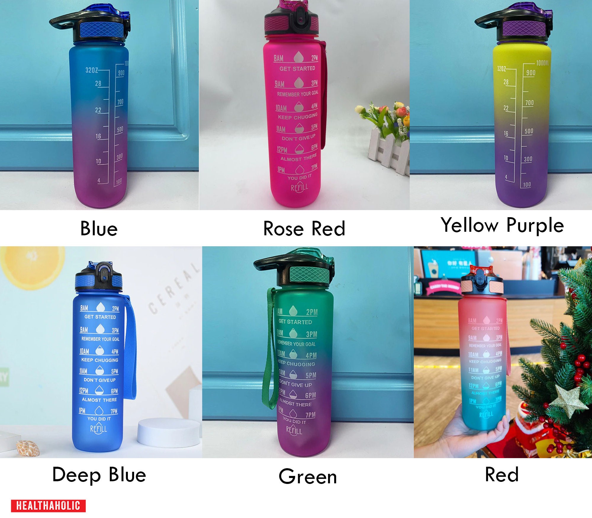 Time Marker Motivational Sport Water Bottle Leakproof 1L Sports Water ...