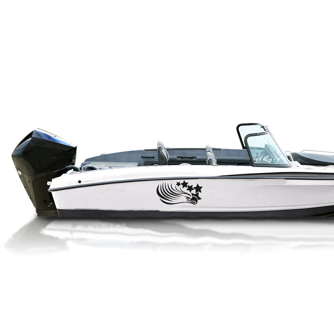 Boat Sticker Compatible With Bass Boat Eagle American Wavy Flag Stars ...