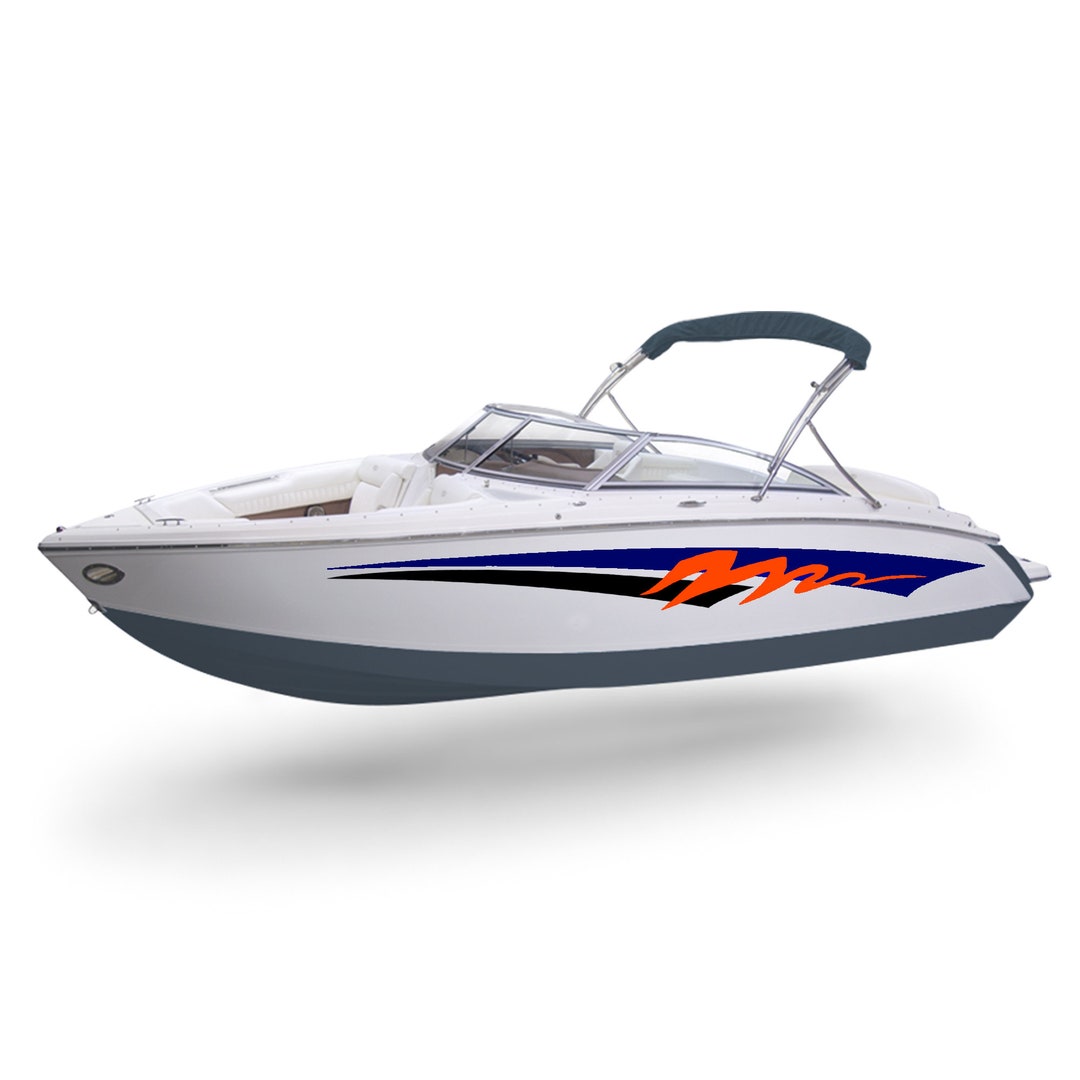 Graphic Boat Decals Compatible With Bowrider Boat Blue-black-orange ...
