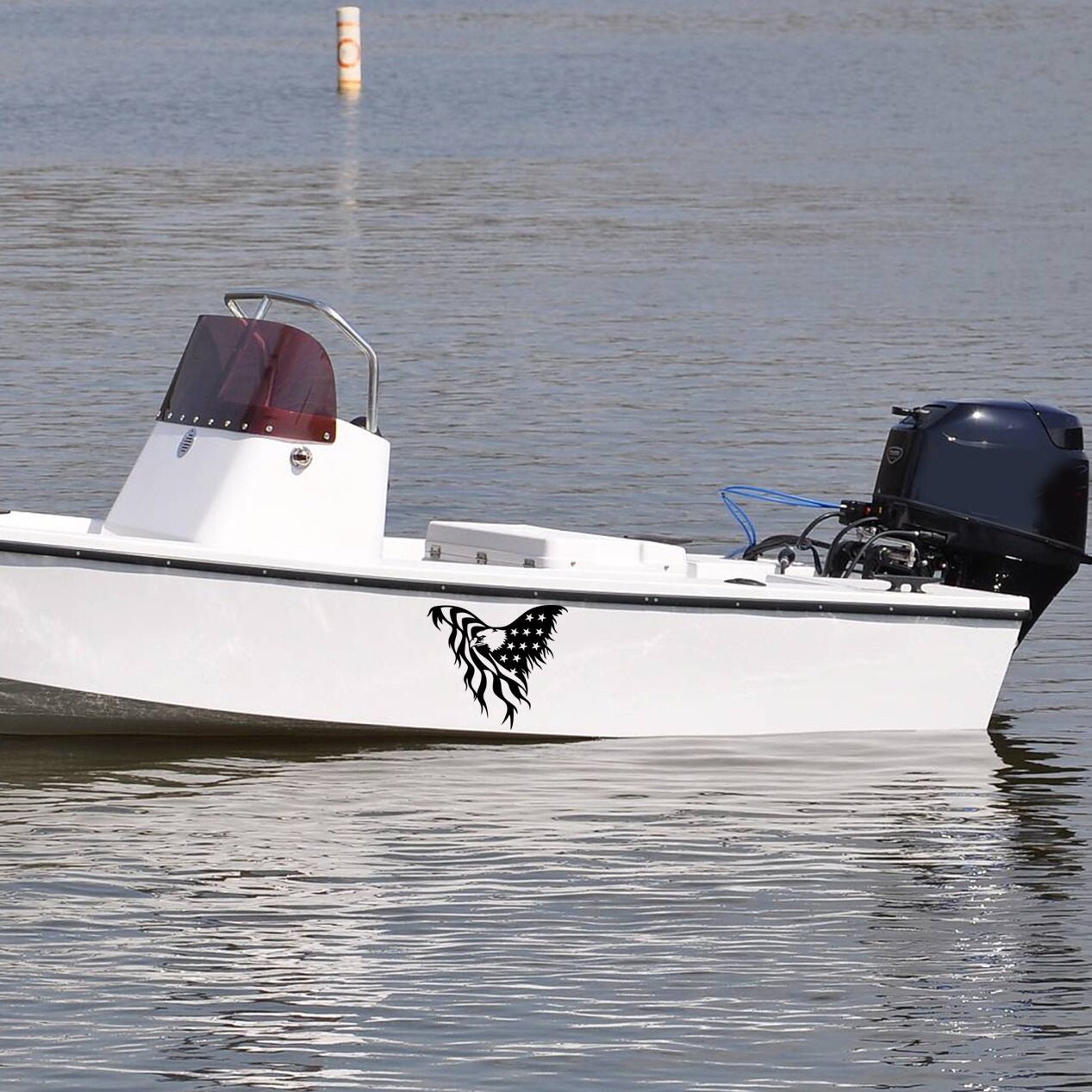Boat Decals Compatible With Skiff Boat Eagle American Wavy Flag Stars ...