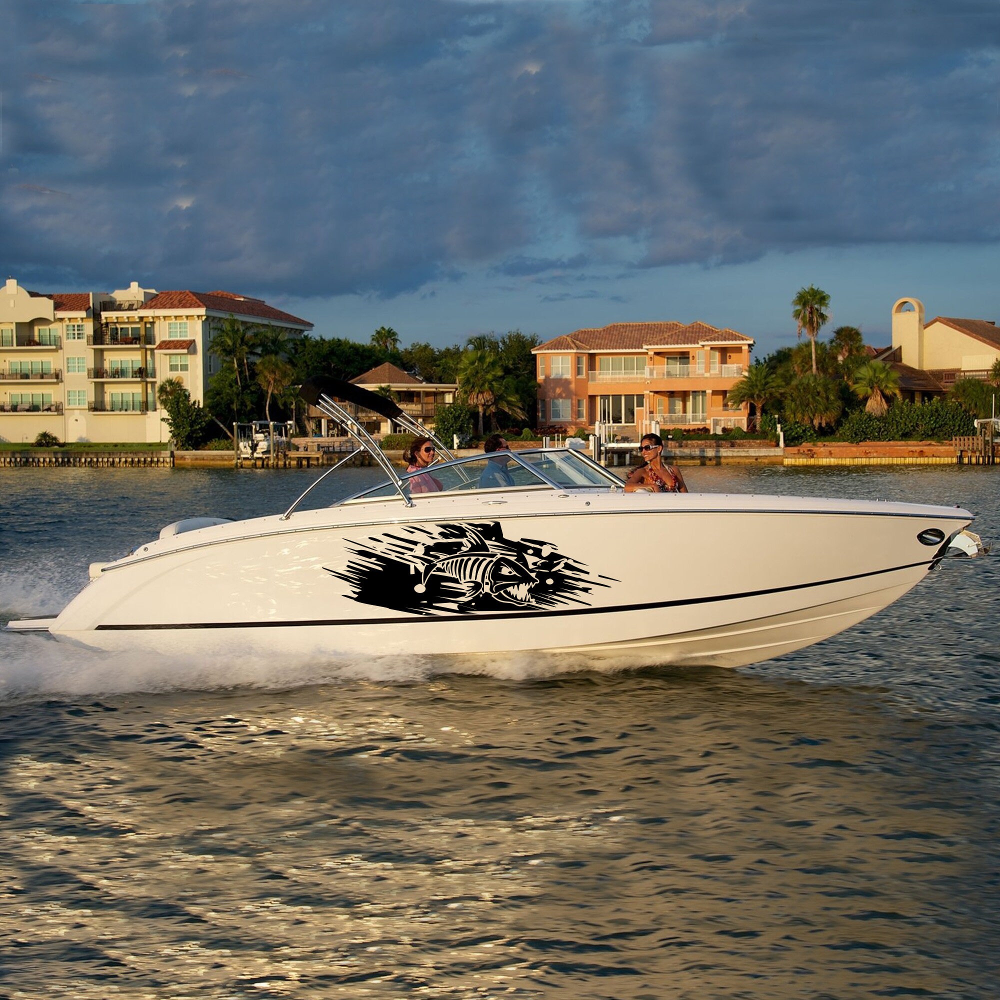 Fish Scull Boat Decals Graphic Compatible With Bowrider Boat Sticker ...